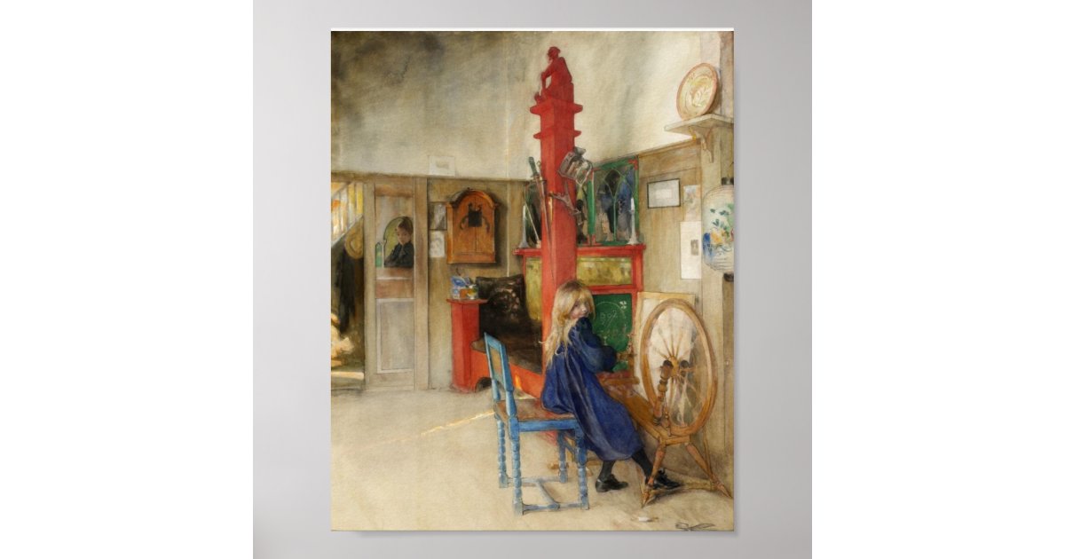 Little Girl at Spinning Wheel Poster | Zazzle