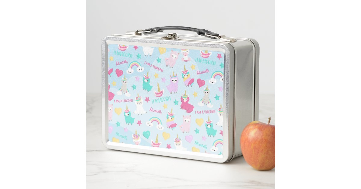 Little Girl Cute Llamacorn Pastel Pattern Metal Lunch Box | Zazzle