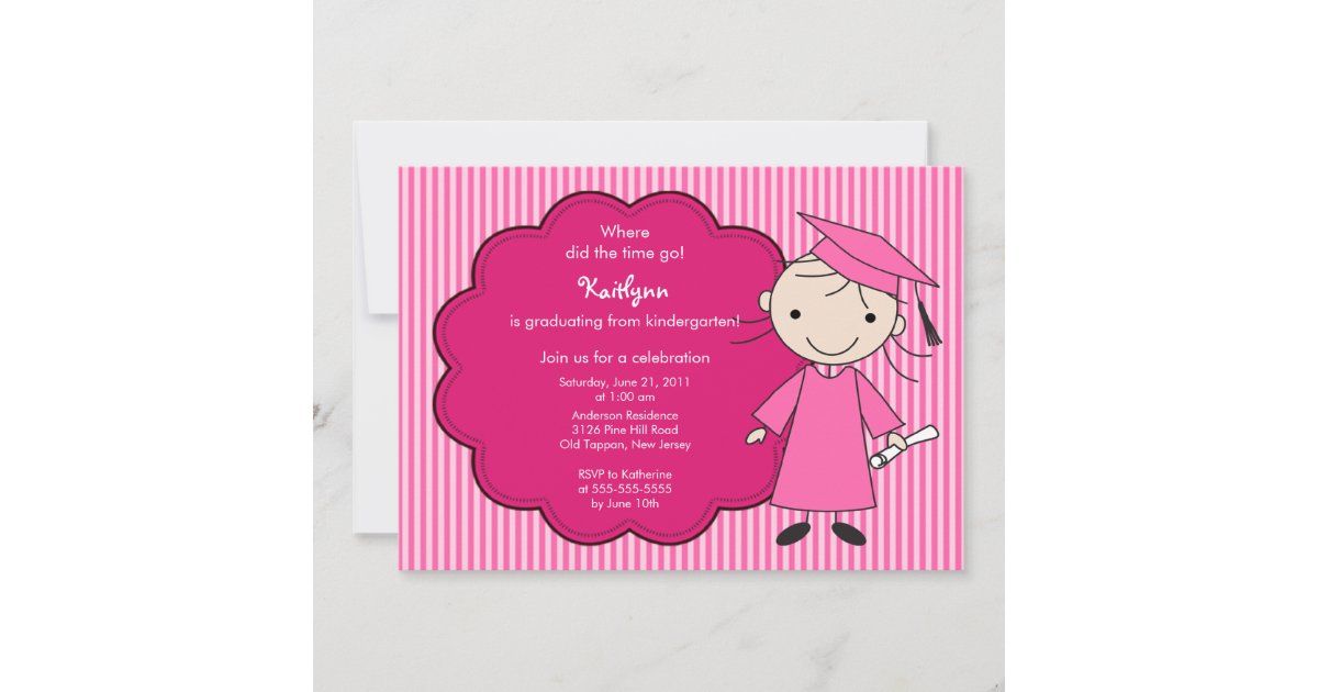 Little Girl Grad Graduation Invitation Pink | Zazzle