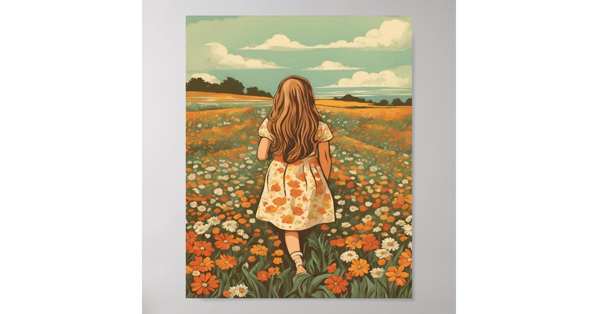 Little girl in flower field poster | Zazzle