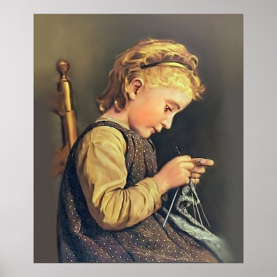 Little Girl Knitting Poster | Zazzle