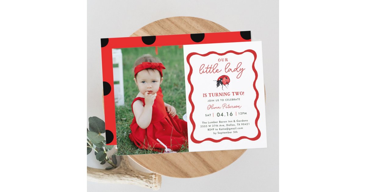 Little Girl Ladybug Birthday Party Photo Invitation | Zazzle