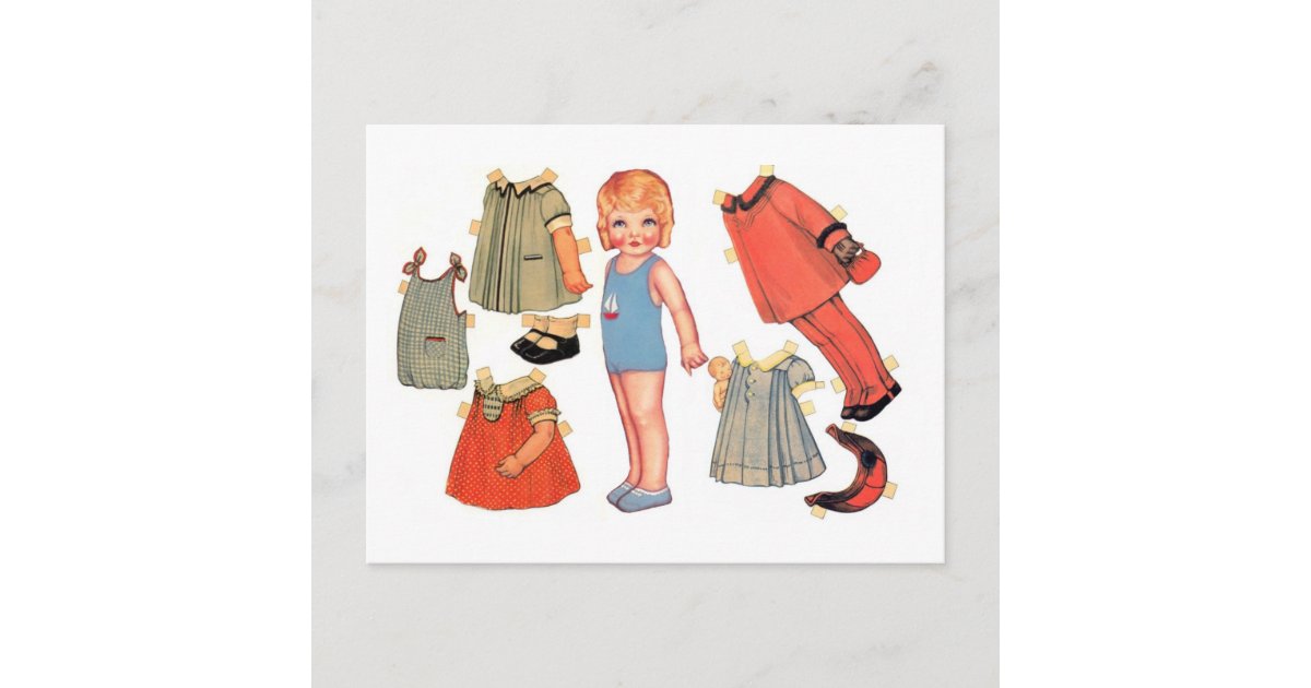 Little Girl Paper Doll Postcards | Zazzle