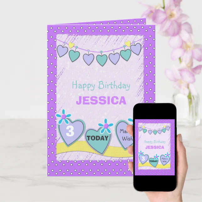 Little girl purple green birthday card | Zazzle