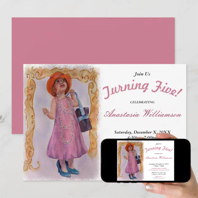 LITTLE GIRL TURNING 5 ALL DRESSED PARTY INVITATION | Zazzle