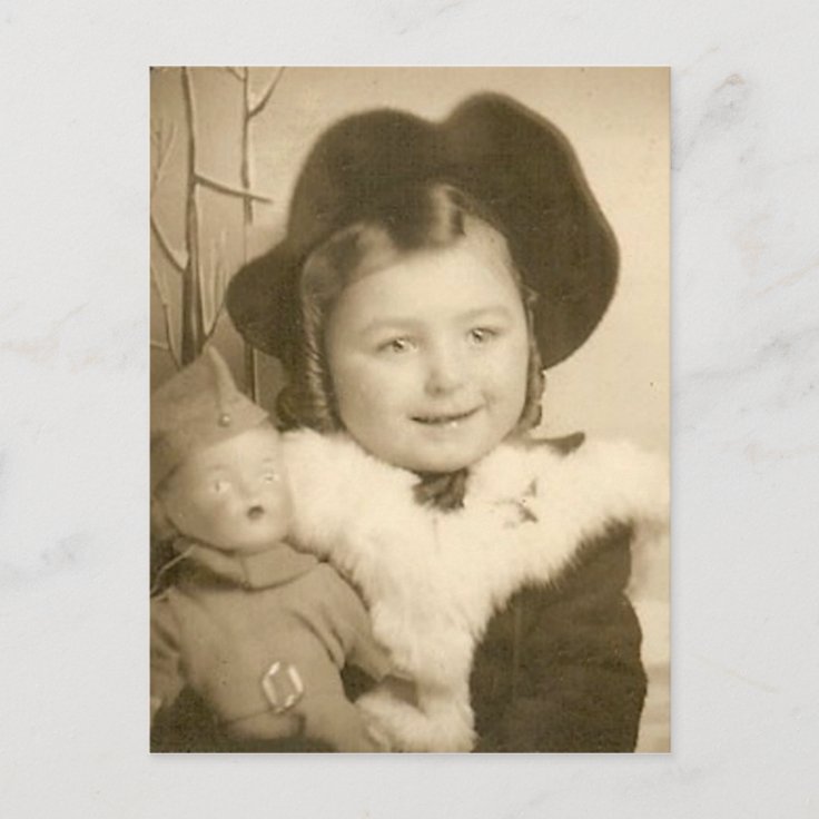 little girl with doll post card | Zazzle