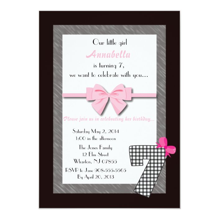 Little Girls 7th Birthday Invitation | Zazzle.com