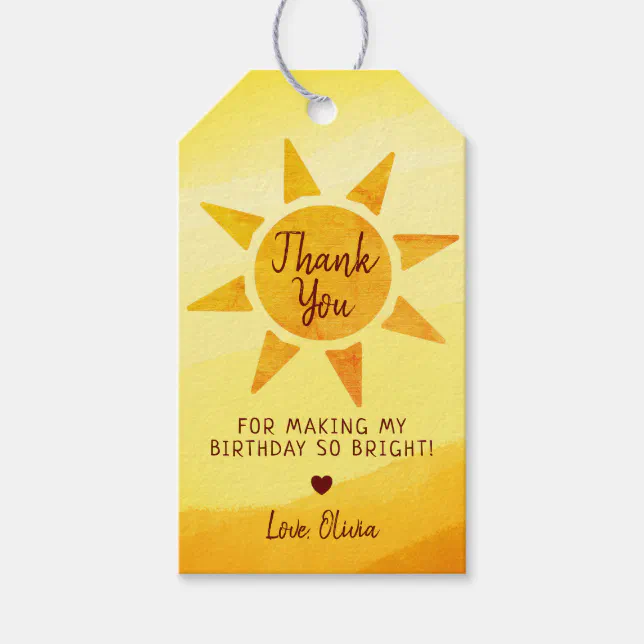 Little Gold Sunshine Boho Birthday Thank You Gift Tags | Zazzle