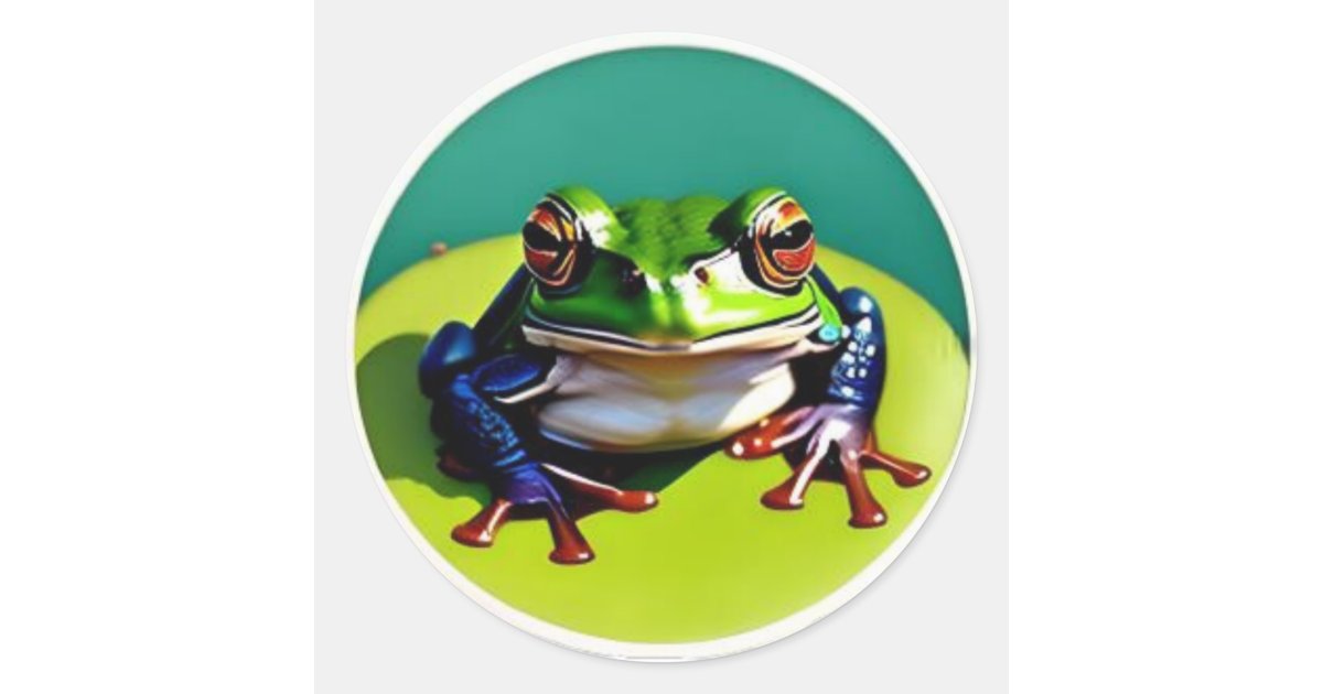 Little Green Frog on a Lilly Pad Classic Round Sticker | Zazzle