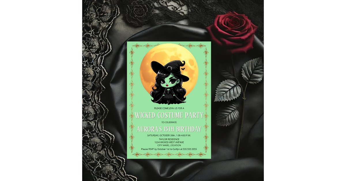 Little Green Witch Costume Party Invitation | Zazzle