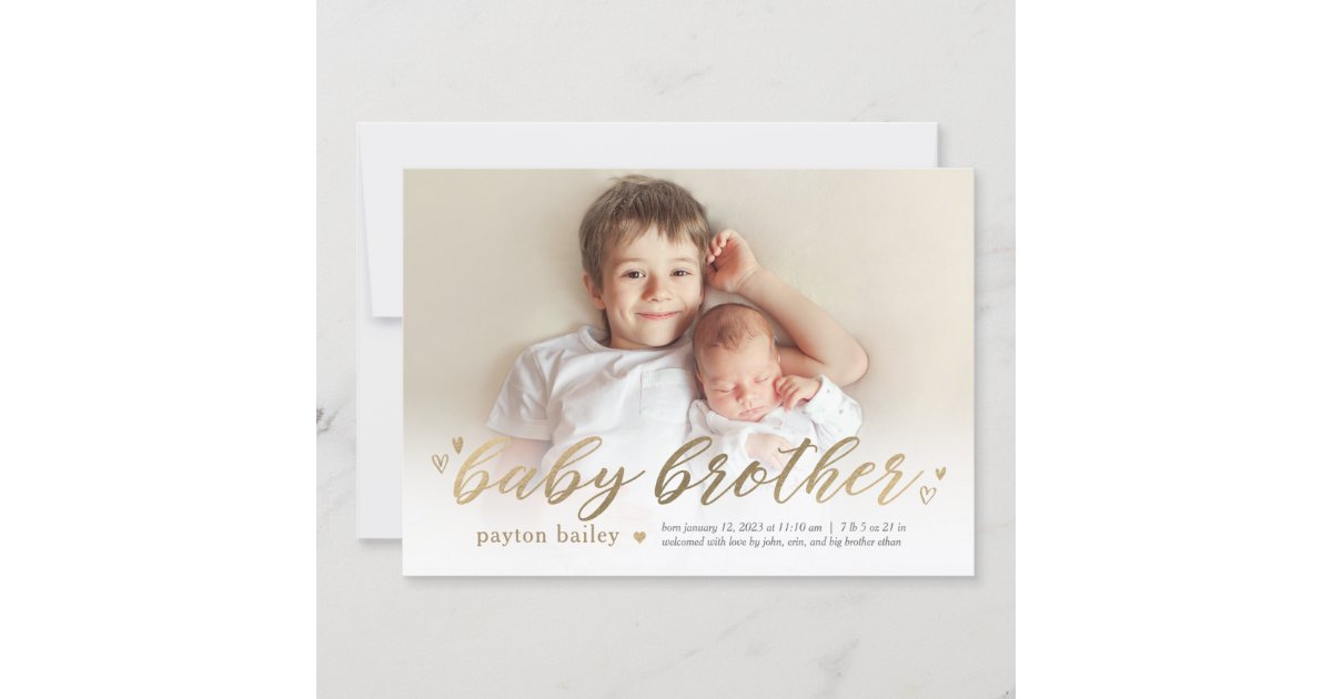Little Hearts Baby Brother Birth Announcement | Zazzle.com