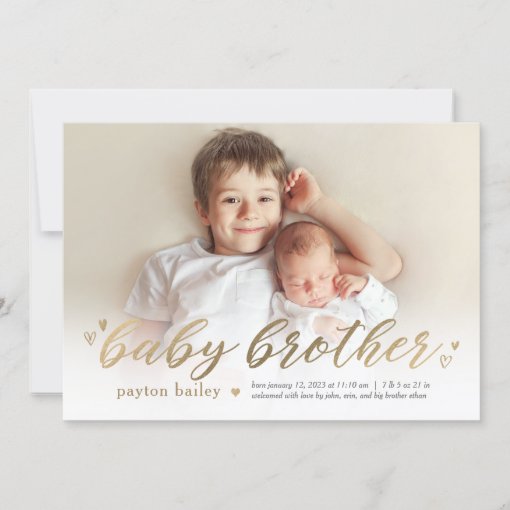 Little Hearts Baby Brother Birth Announcement | Zazzle