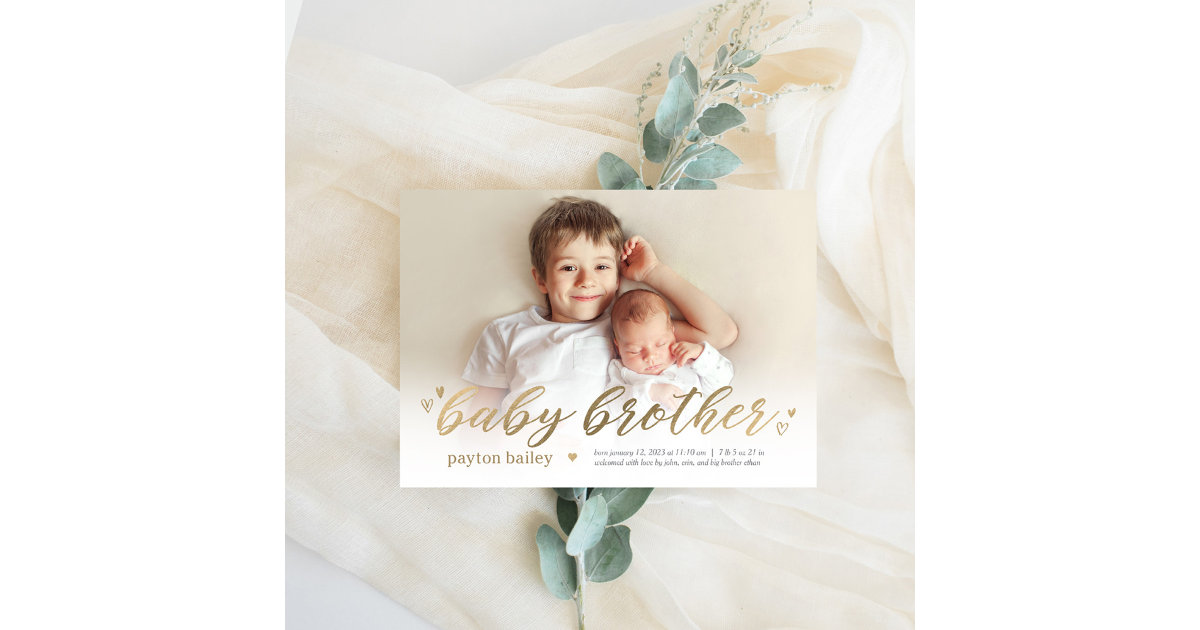 Little Hearts Baby Brother Birth Announcement | Zazzle