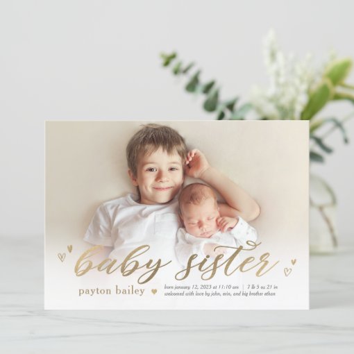 Little Hearts Baby Sister Birth Announcement | Zazzle