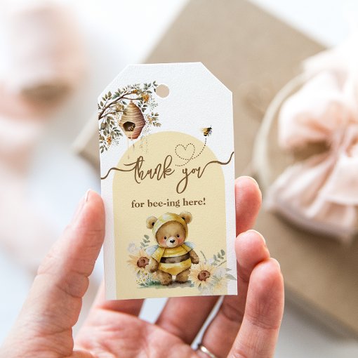 Little honey Bear Baby Shower Thanks bee-ing here Gift Tags | Zazzle