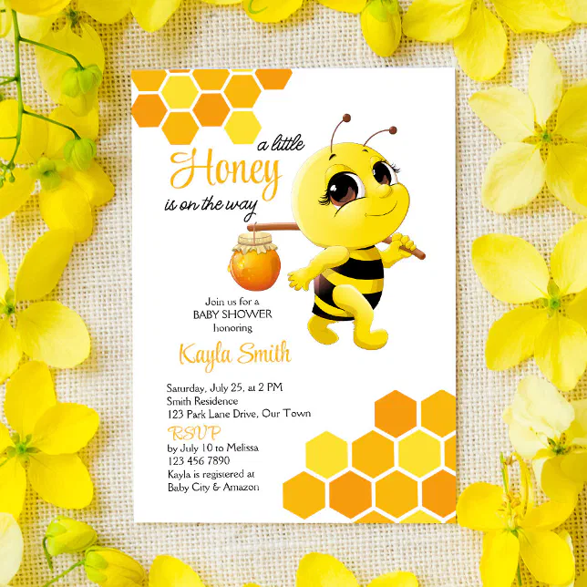 Little honey is on the way cute bee baby shower invitation | Zazzle