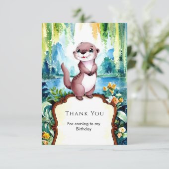 Little Joyful Otter Birthday Thank You Card | Zazzle