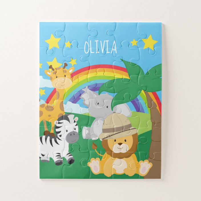 Little Kids Safari Jungle Animals and First Name Jigsaw Puzzle | Zazzle.com
