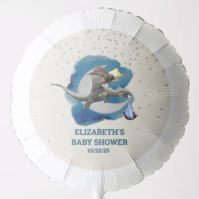 Little Knight Dragon Silver Star Baby Shower Balloon | Zazzle