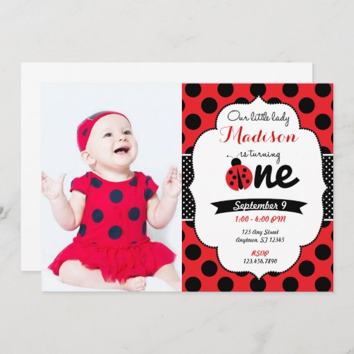 Little lady ladybug First Birthday Invitation | Zazzle