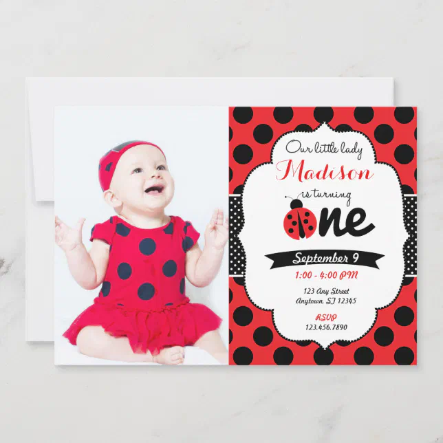 Little lady ladybug First Birthday Invitation | Zazzle