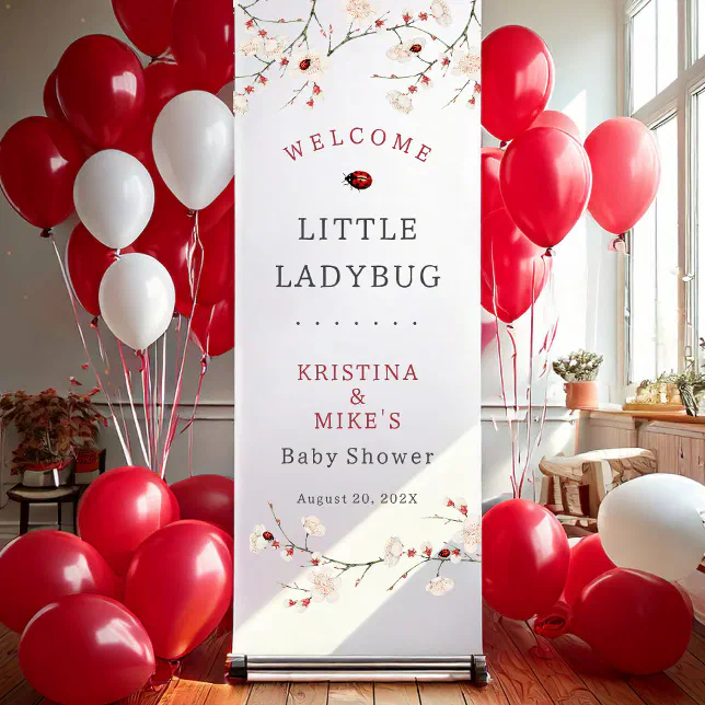 Little Ladybug Baby Shower Welcome Retractable Banner | Zazzle