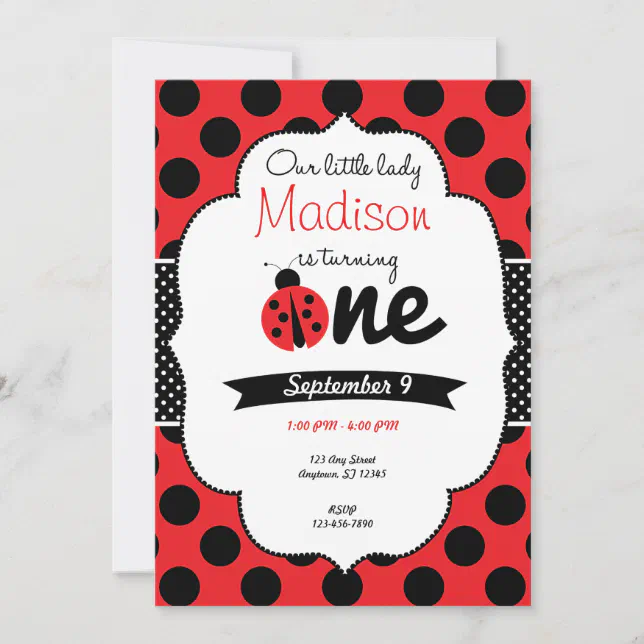 Little Ladybug First Birthday Polka Dot Invitation | Zazzle