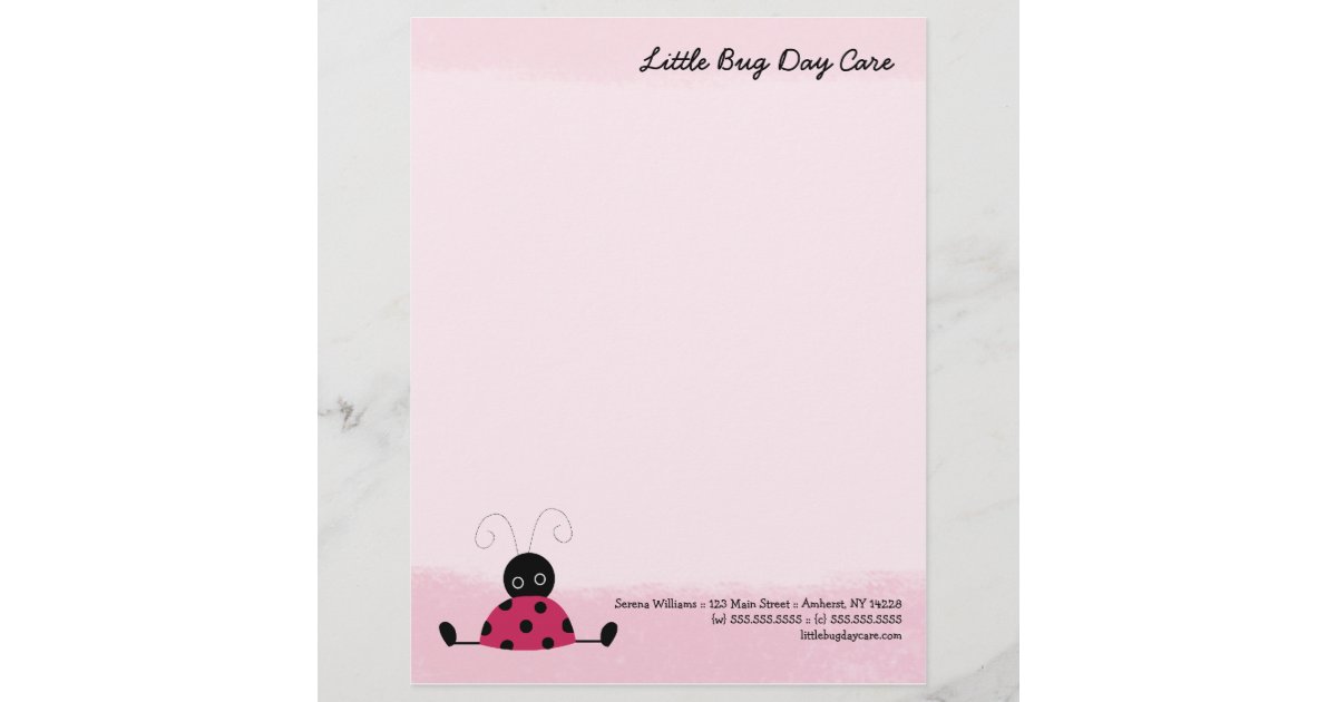 Little Ladybug Soft Pink Letterhead Template | Zazzle