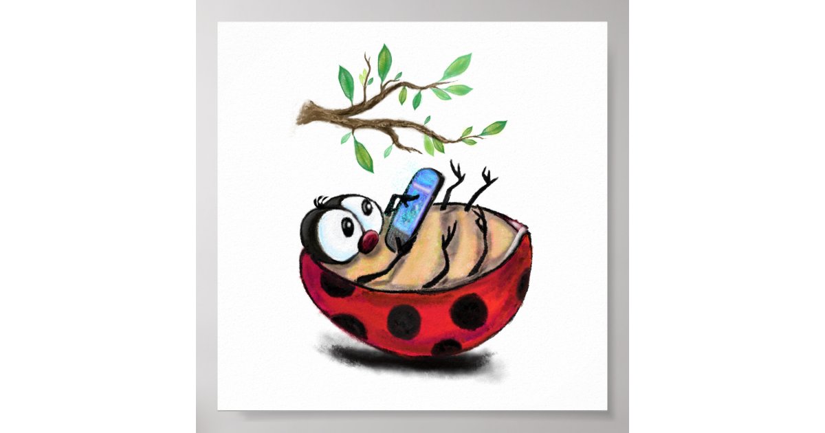 Little Ladybug with Phone Poater Spring Poster | Zazzle