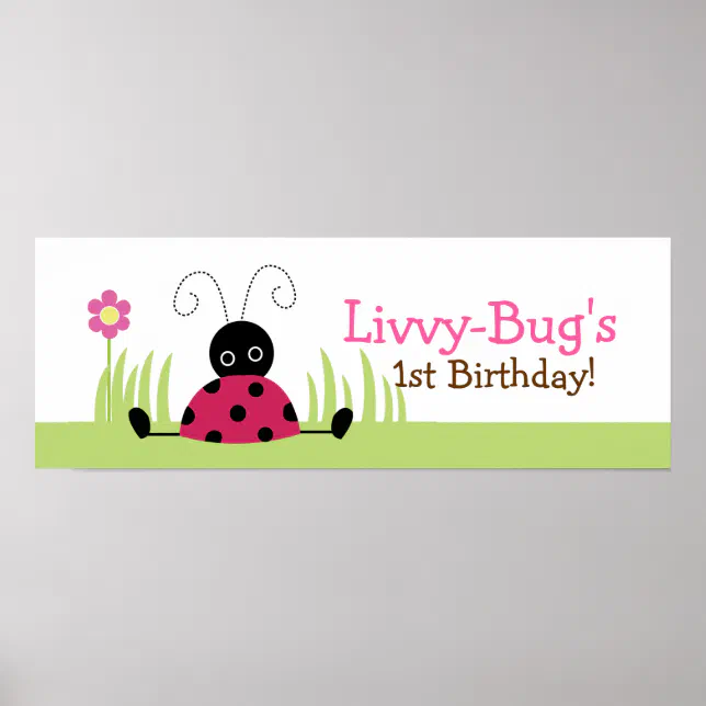 Little Ladybugs Personalized Birthday Banner Poster | Zazzle