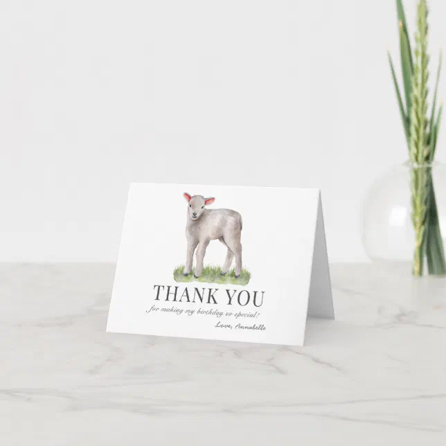 Little Lamb Birthday Thank You Card | Zazzle