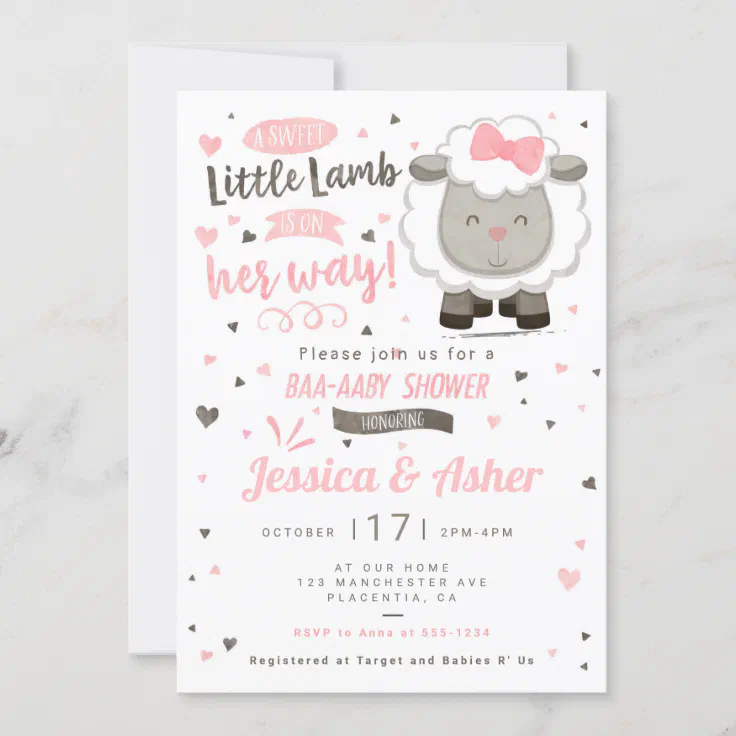 Little Lamb Sheep Baby Girl Shower Invitation | Zazzle