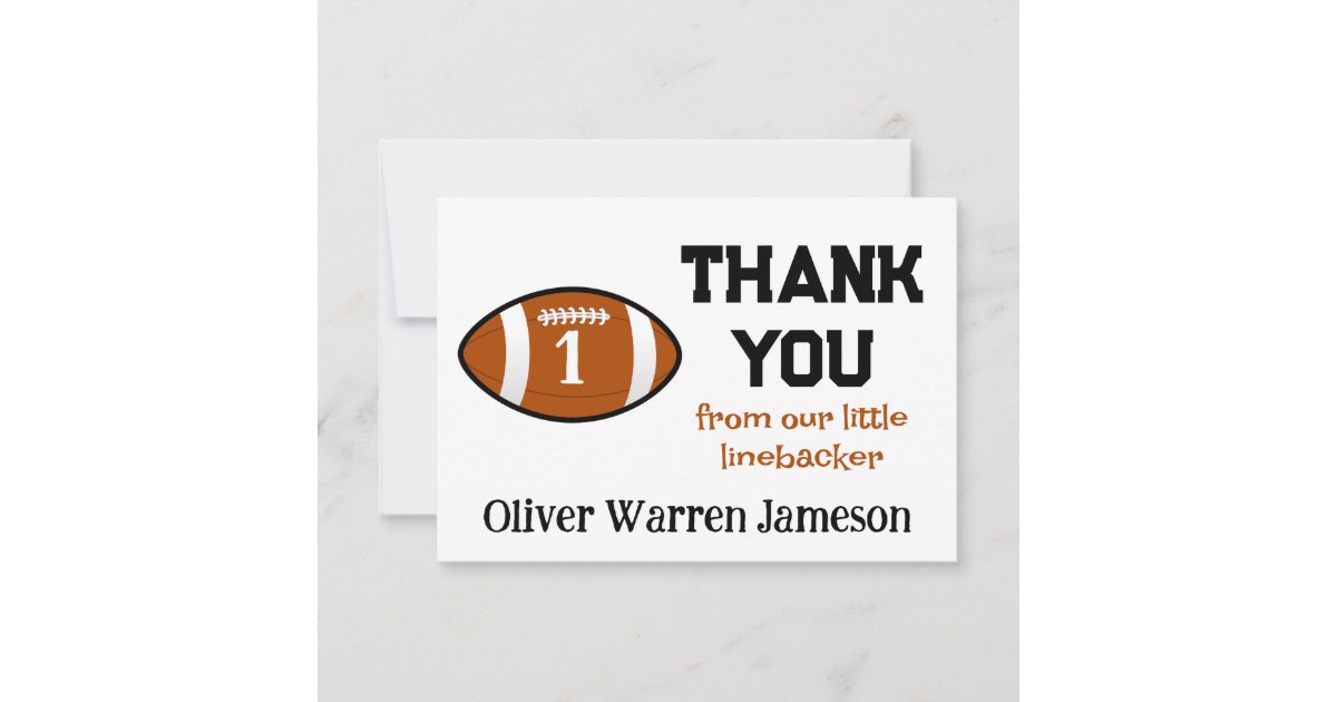 Little Linebacker Football Baby Boy's 1st Birthday Thank You Card | Zazzle