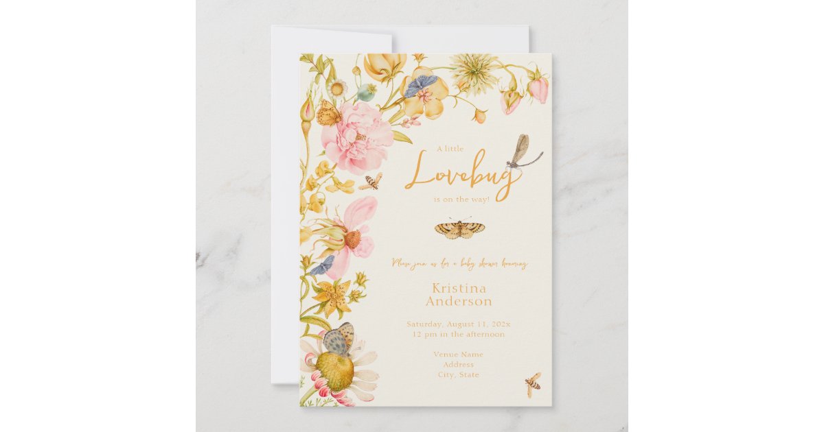 Little Love Bug Butterfly Boho Baby Shower Invitation | Zazzle