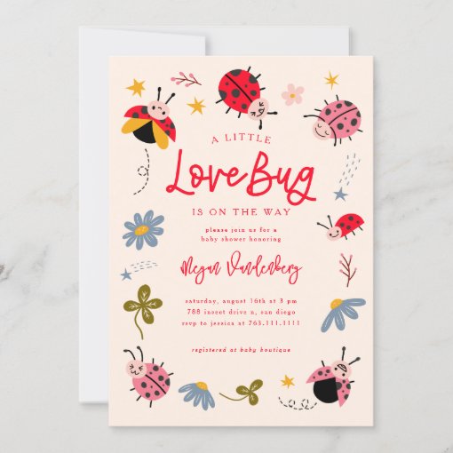 Little Love Bug Girl Baby Shower Invitation | Zazzle