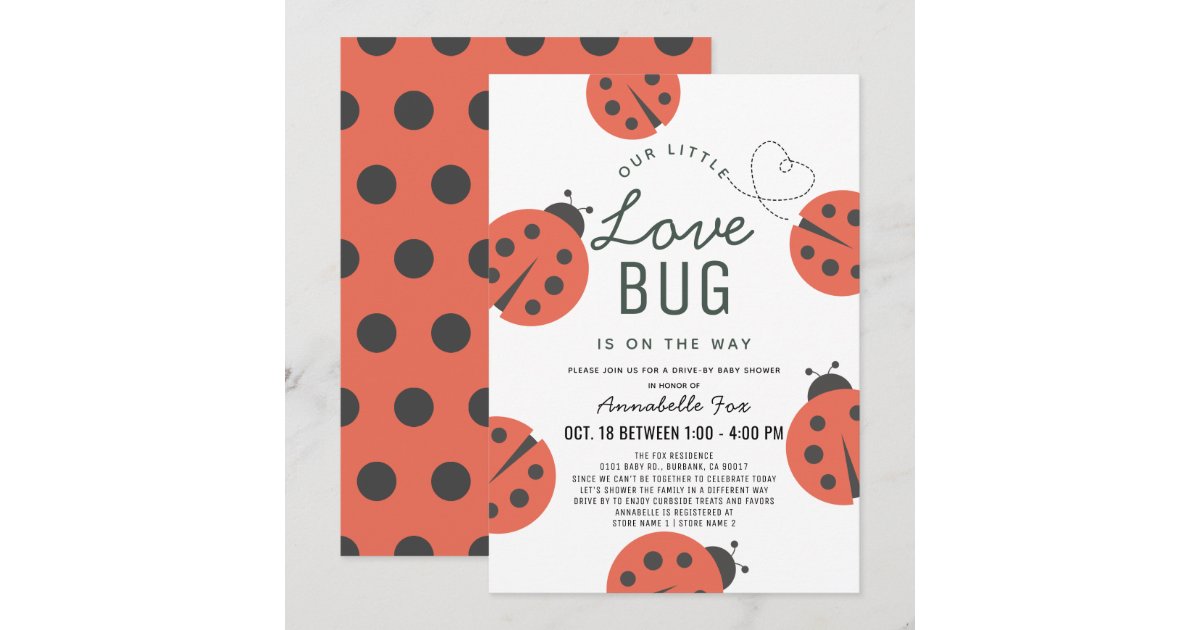 Little Love Bug Ladybug Drive-by Baby Shower Invitation | Zazzle