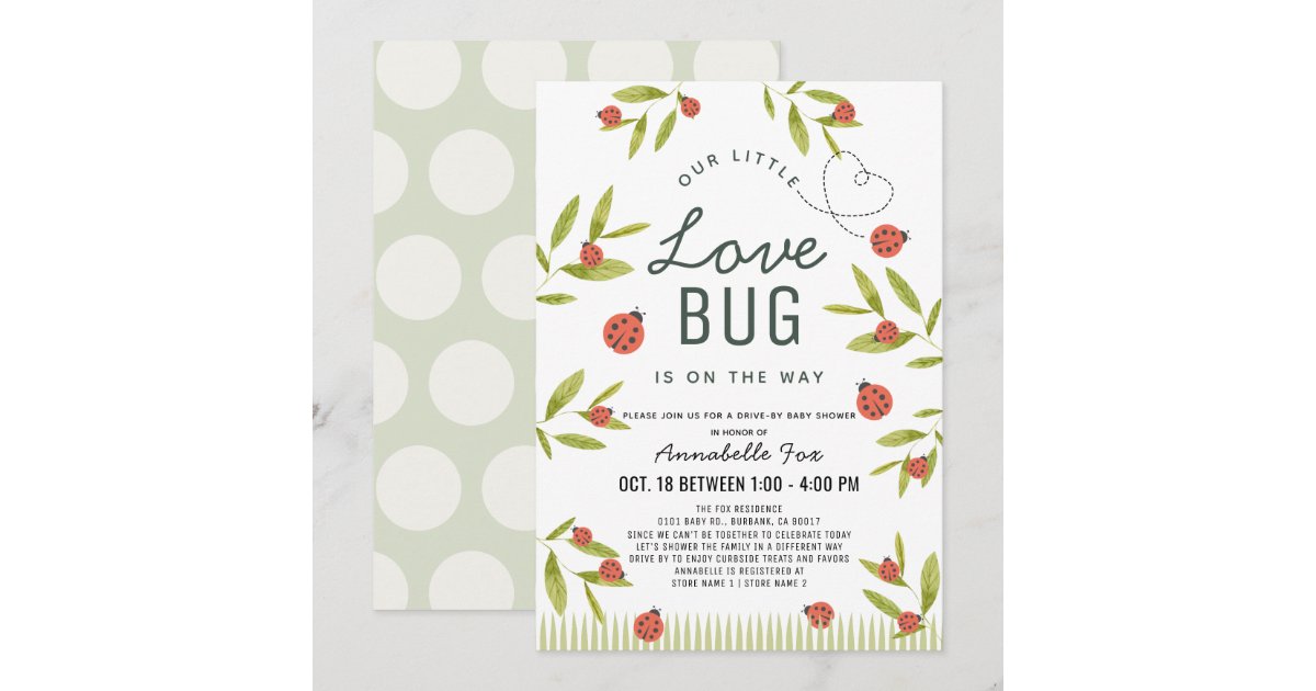 Little Love Bug Ladybug Drive-by Baby Shower Invitation | Zazzle