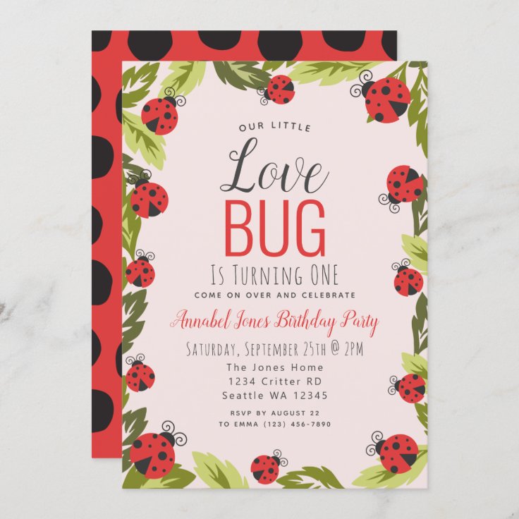 Little Love Bug Ladybug Kids 1st Birthday Invitation | Zazzle