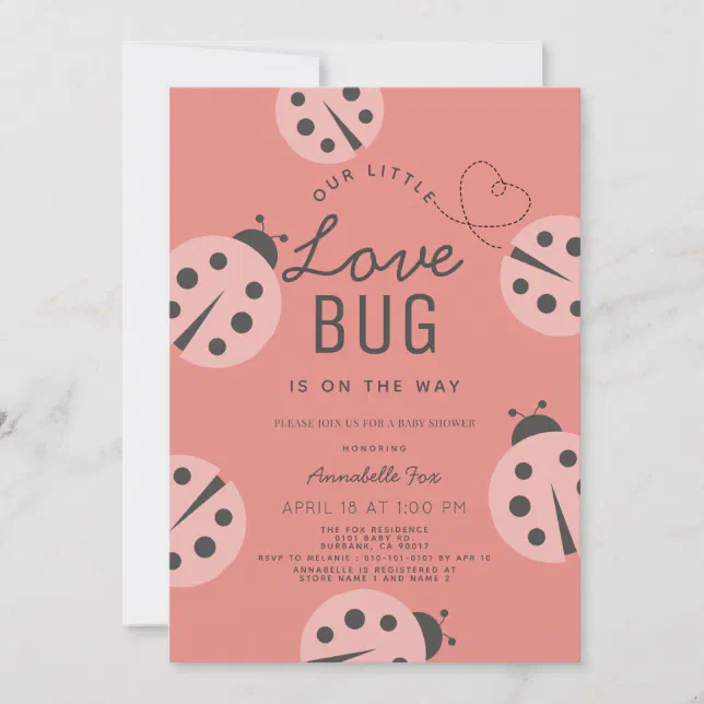 Little Love Bug Pink Ladybug Baby Shower Invitation | Zazzle