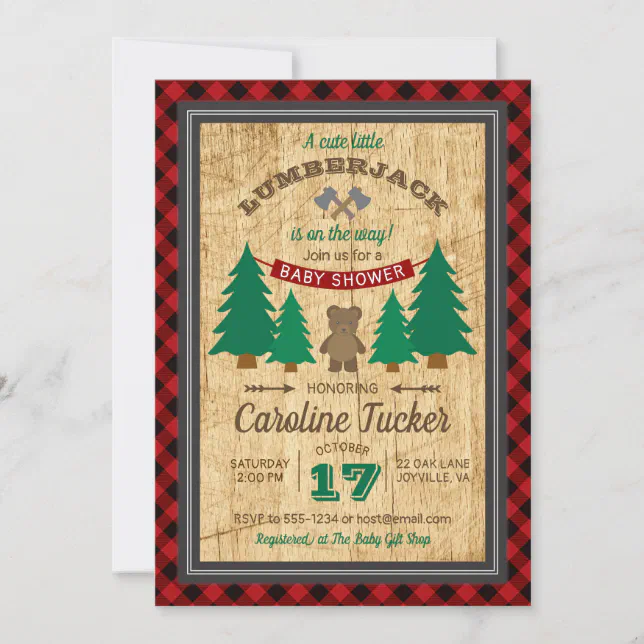 Little Lumberjack Buffalo Plaid Baby Shower Invitation | Zazzle