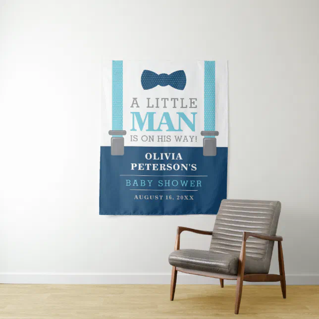 Little Man Baby Shower Backdrop, Navy, Baby Blue | Zazzle