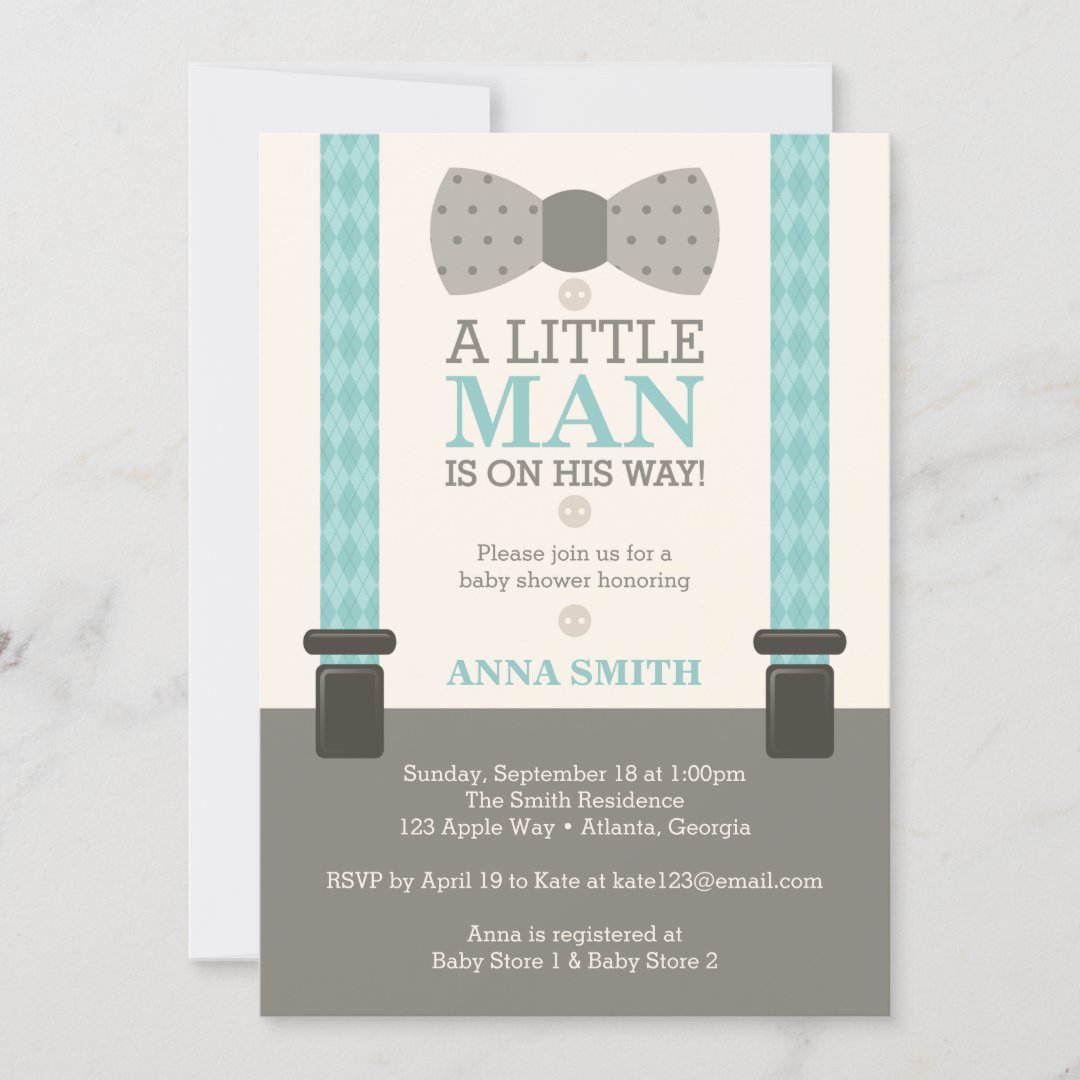 Little Man Baby Shower Invitation, Turquoise Invitation | Zazzle