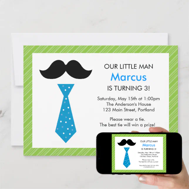 Little Man Birthday Invitation - Green | Zazzle