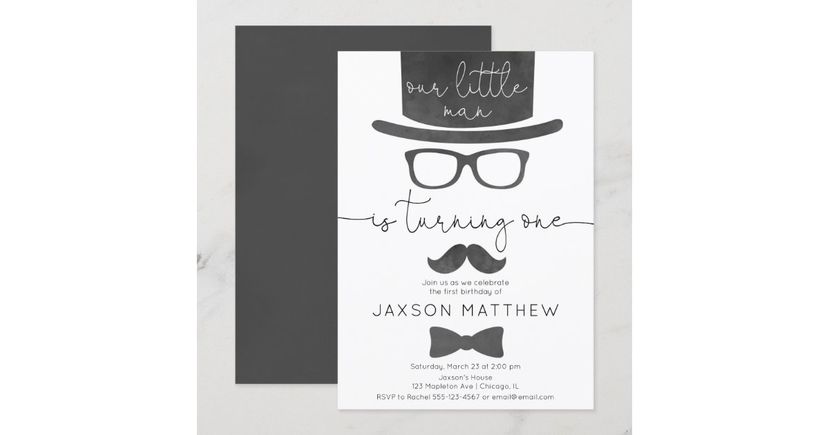 Little Man boy 1st birthday party Invitation | Zazzle