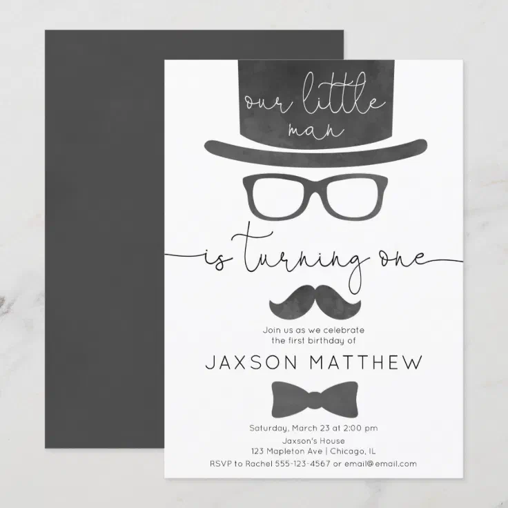 Little Man boy 1st birthday party Invitation | Zazzle