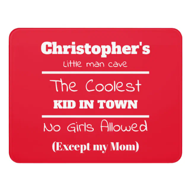 Little man cave coolest kid red and white door sign | Zazzle