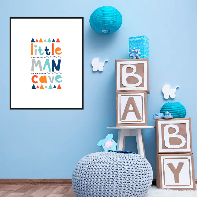 Little Man Cave Typography Boys Wall Decor | Zazzle