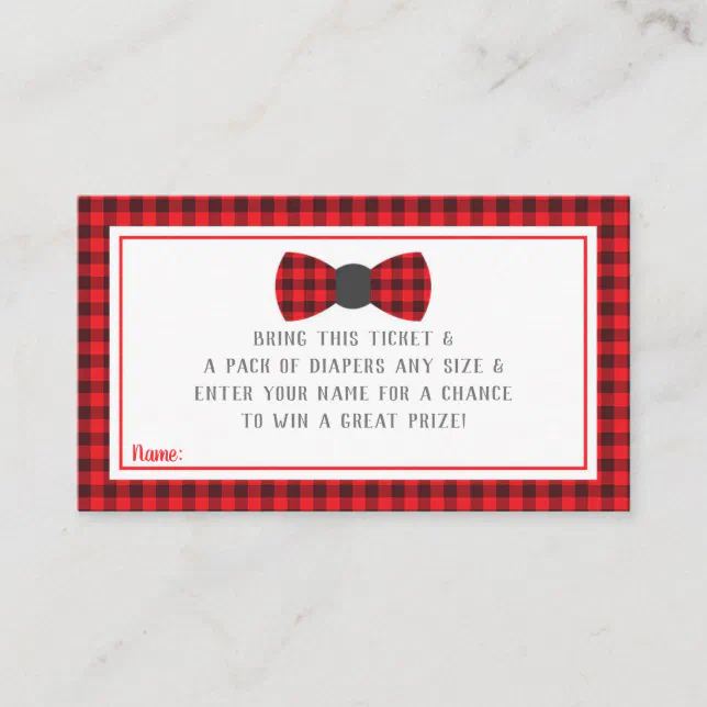 Little Man Diaper Raffle Ticket, Buffalo Plaid Enclosure Card | Zazzle