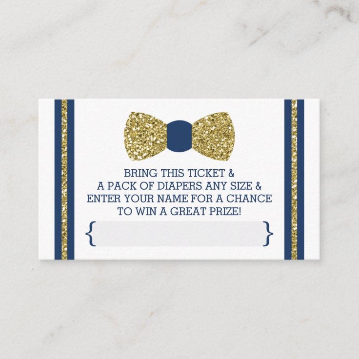 Little Man Diaper Raffle Ticket, Gold, Navy Enclosure Card | Zazzle