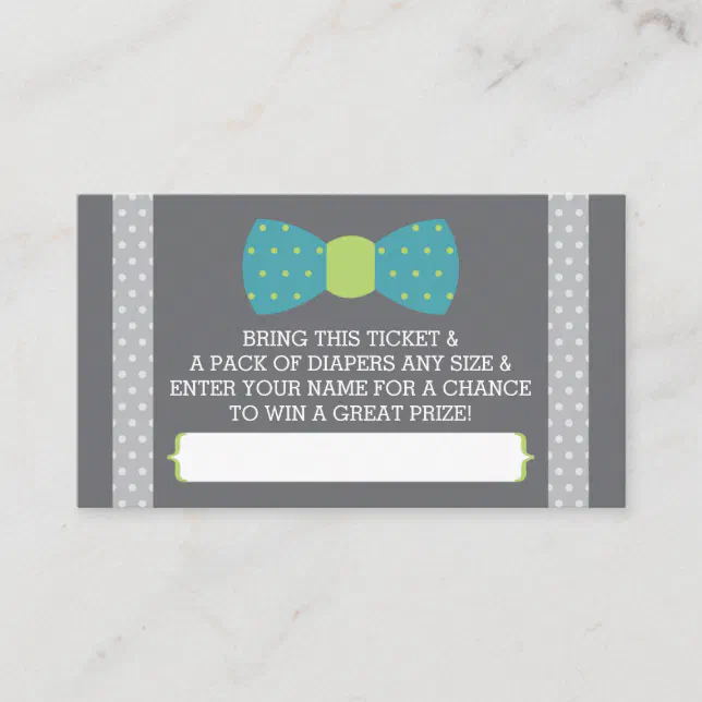 Little Man Diaper Raffle Ticket, Teal, Lime, Gray Enclosure Card | Zazzle